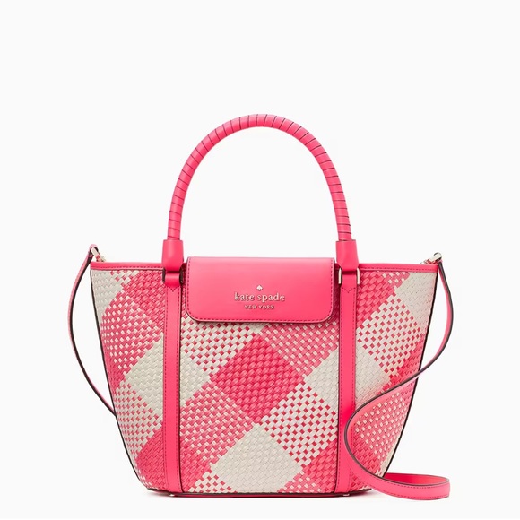 kate spade | Bags | Kate Spade Cruise Gingham Patterned Straw Medium ...
